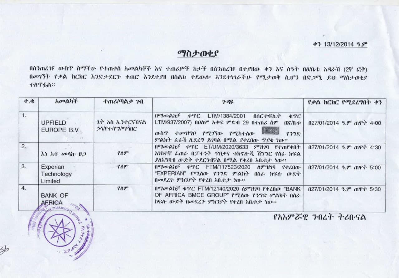 ማስታወቂያ - Ethiopian Intellectual Property Authority